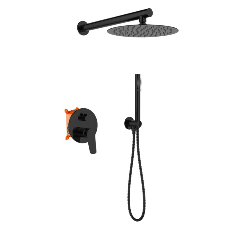 Set cadă și duș montaj ascuns Invena ALONIA, negru lucios – monocomandă ...